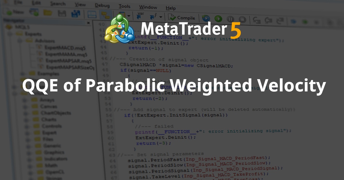 Free download of the 'QQE of Parabolic Weighted Velocity' indicator by 'mladen' for MetaTrader 5 ...