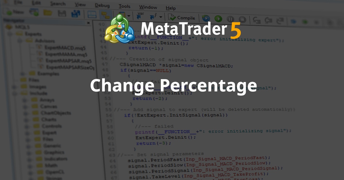 Free download of the 'Change Percentage' indicator by 'mt-coder' for MetaTrader 4 in the MQL5 ...